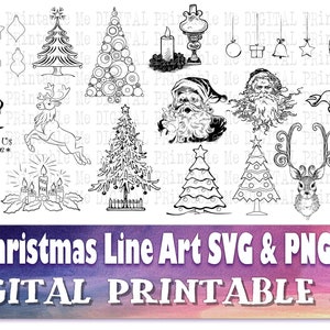 Christmas Line Art, SVG Bundle, PNG, Clip Art Pack , 18 Images, Pack ...