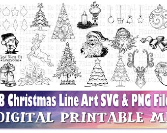 Christmas Elements SVG Line Art Design Clipart Set Decor - Etsy