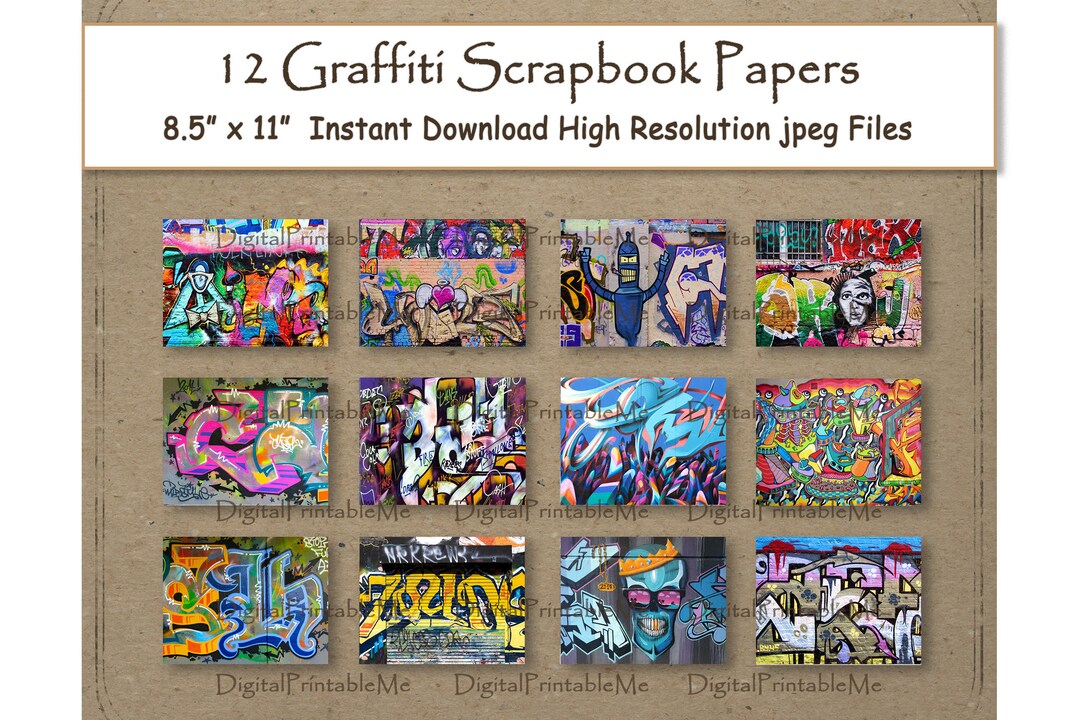 Graffiti Digital Paper Print 8.5" X 11" Texture Scrapbook Paper Pages ...