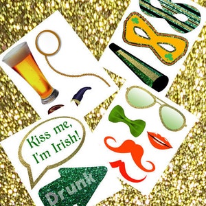 St Patricks Day Photo Booth Props Set St Pattys Glitter Printable ...