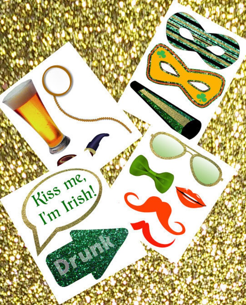 St Patricks Day Photo Booth Props Set St Pattys Glitter Printable ...