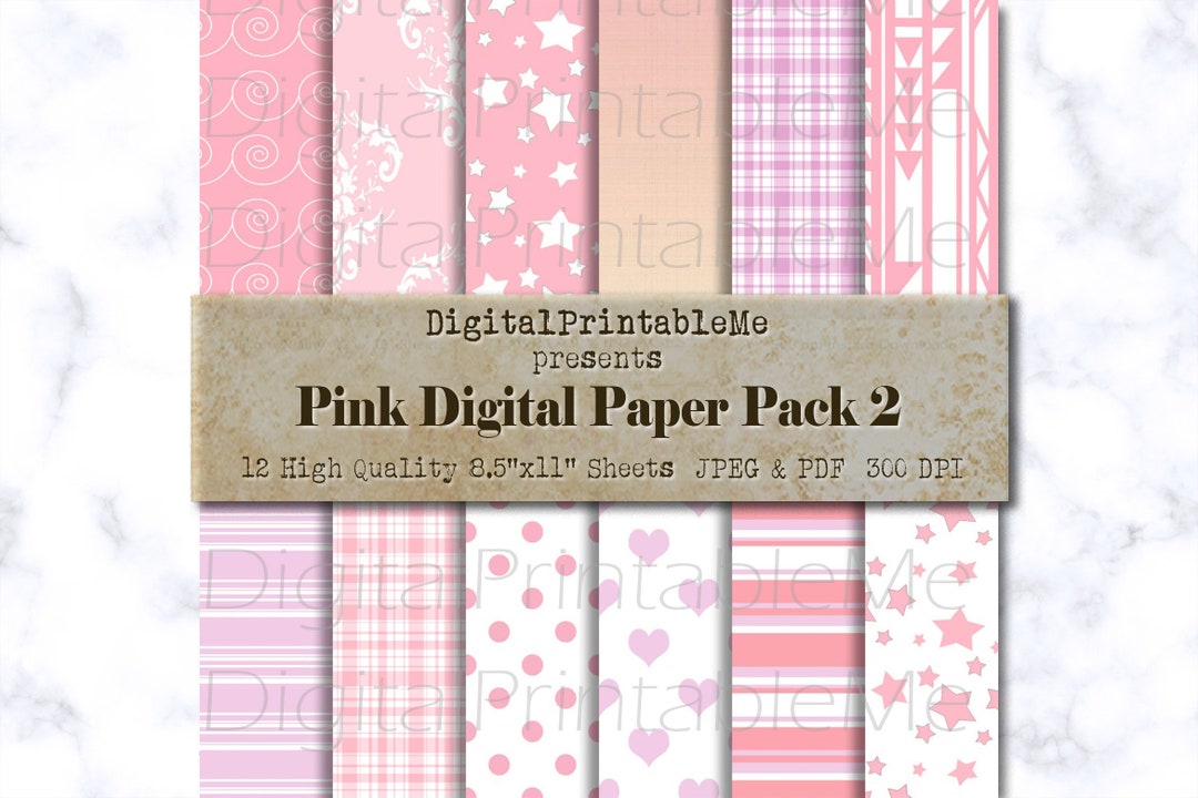 Pastel Pink Digital Paper, Pattern Scrapbook, Printable Mixed Variety ...