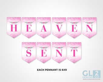 Heaven Sent Banner w/ Heart Halo & Wings. Blue White Silver | Etsy