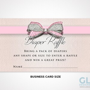 Diaper Raffle Invitation Insert for Girl Baby Shower W/ Pink Bow ...