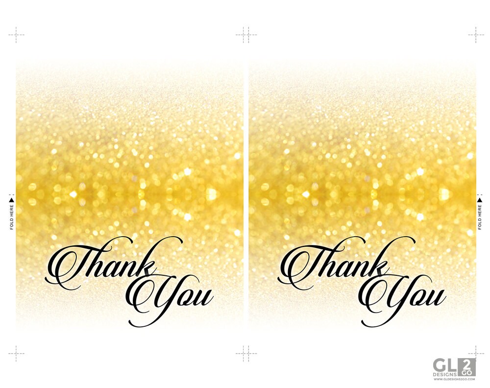 Gold Thank You Card. Printable Gold & White Sparkle Glitter - Etsy