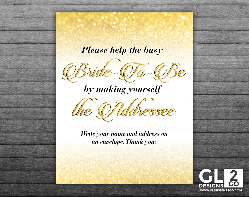 Gold Address an Envelope Sign. 8x10 Printable Glitter Sparkle - Etsy