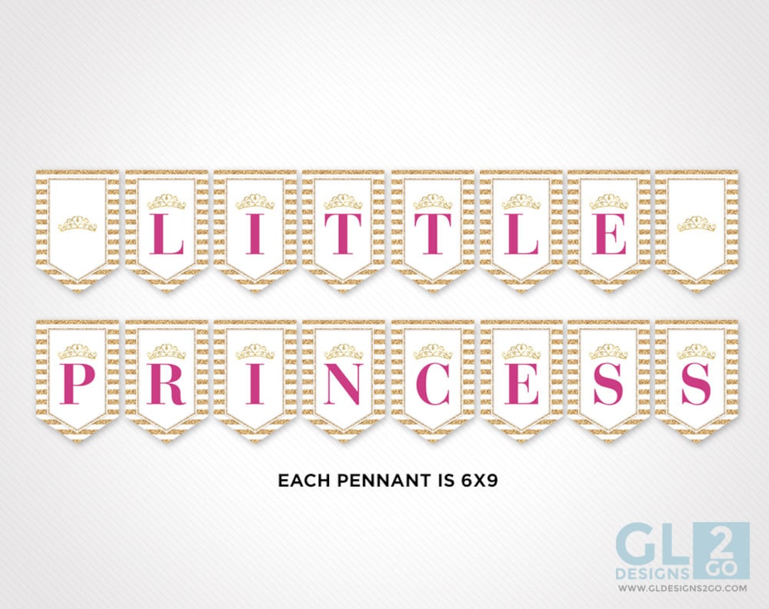 Princess Pennant Banner W/ Tiara. White, Gold & Pink Girl Baby Shower ...