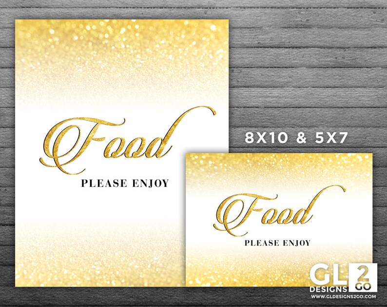 Gold Food Table Sign. 8x10 & 5x7 Printable Glitter Sparkle Gold, White ...