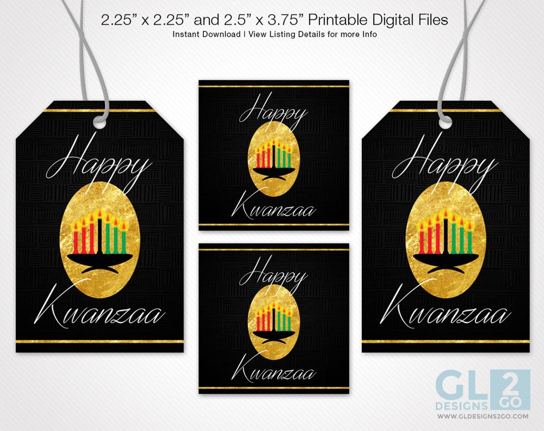Kwanzaa Favor Tags. Printable Black & Gold Happy Kwanzaa Holiday Gift ...