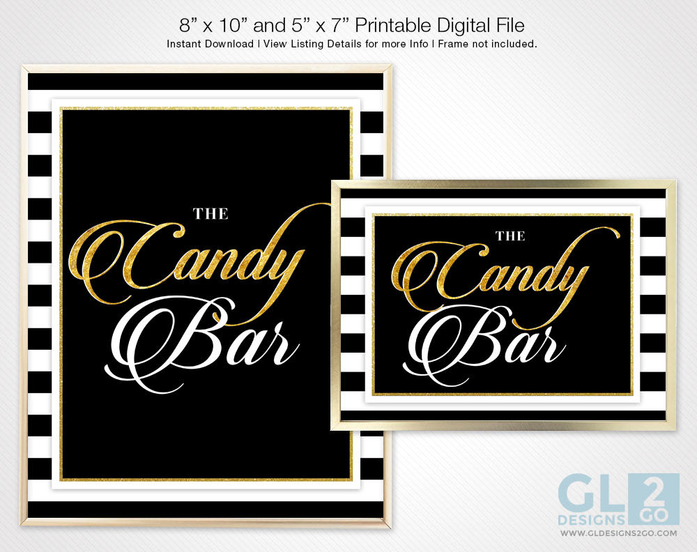 Schwarz, weiß & Gold Candy Bar Schild. 8 x 10 + 5 x 7 druckbare ...