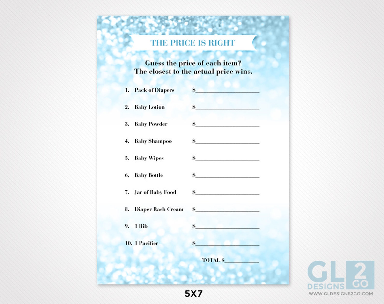 The Price is Right Boy Baby Shower Game. 5x7 Printable Blue & - Etsy