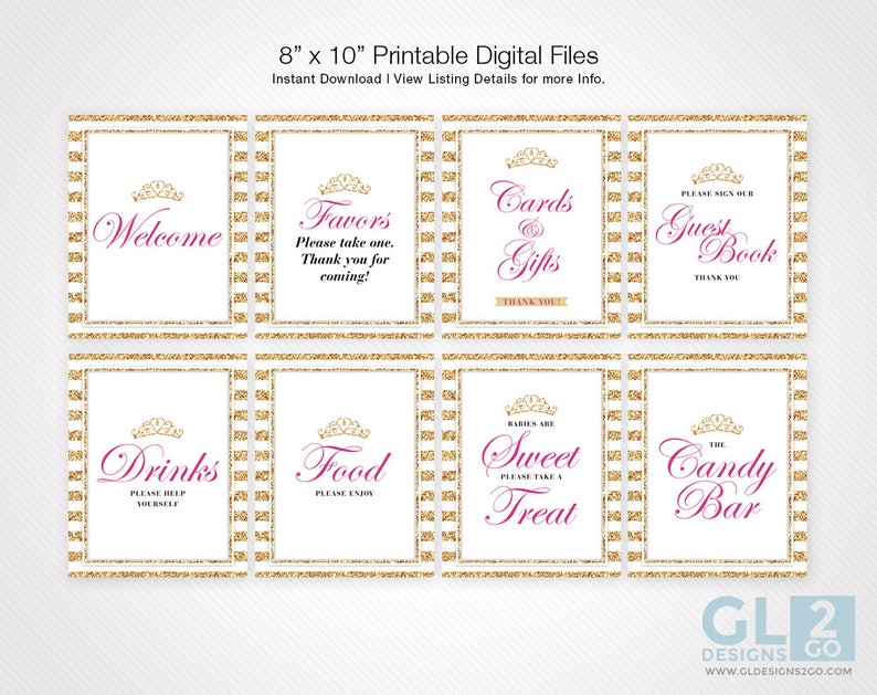 Princess Decorations. 12 Printable Party Signs. Princess Tiara Signs ...