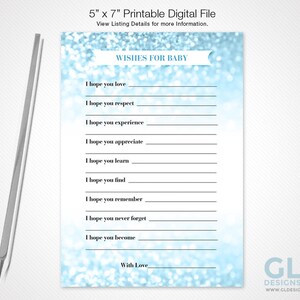 Wishes for Baby Advice Card, Game for Boy Baby Shower. 5x7 Printable ...