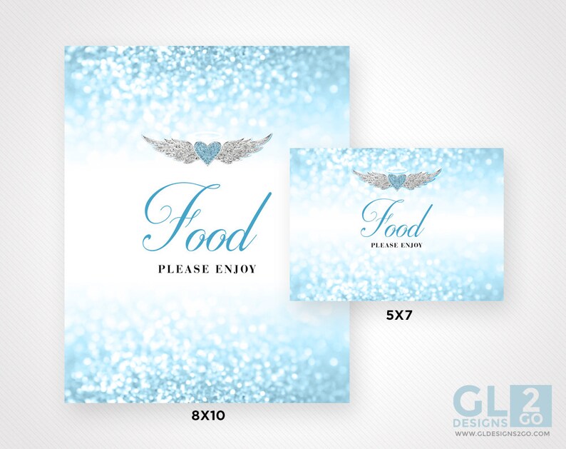 Blue Food Table Sign W/ Heart Halo Wings for Boy Baby Shower / Birthday ...
