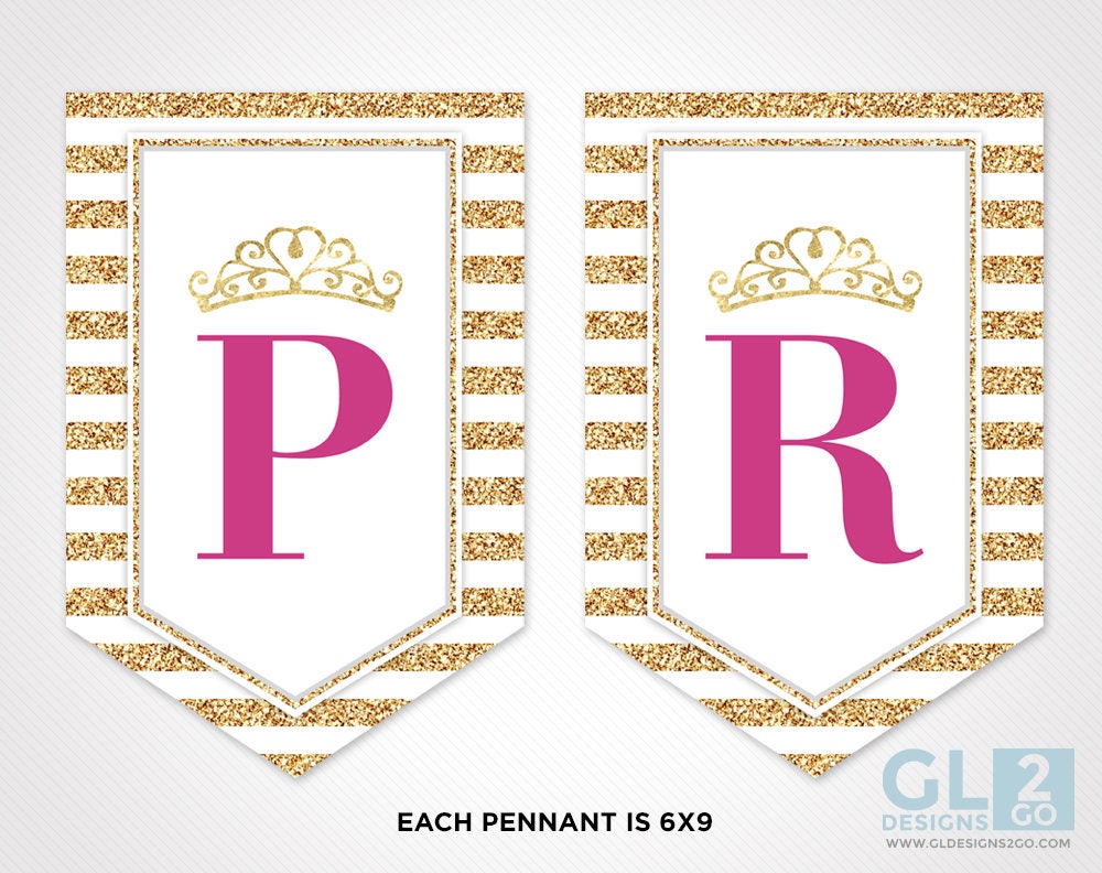 Princess Pennant Banner W/ Tiara. White, Gold & Pink Girl Baby Shower ...
