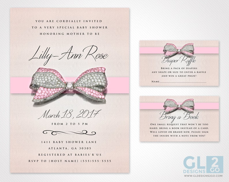 Diaper Raffle Invitation Insert for Girl Baby Shower W/ Pink Bow ...