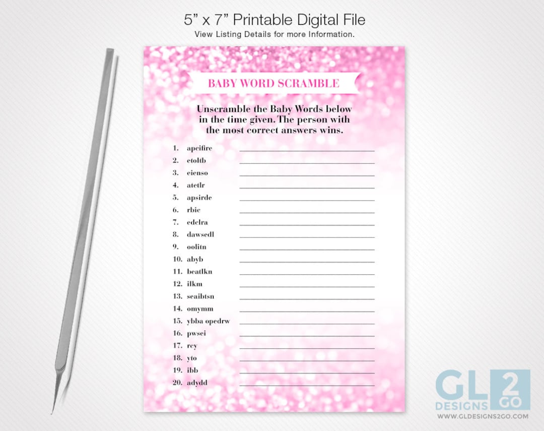 Baby Word Scramble Girl Baby Shower Game. 5x7 Printable Pink & White Co ...