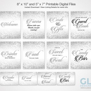 Silver Food Table Sign. 8x10 & 5x7 Printable Glitter Sparkle Silver and ...