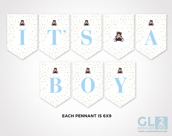 It's a Boy Baby Shower Banner W/ Teddy Bear. White Blue | Etsy