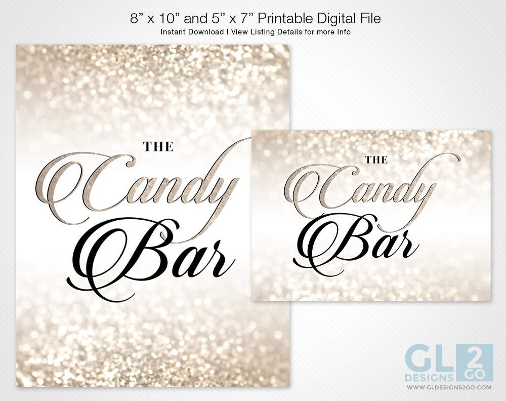 Candy Bar Sign. 8x10 & 5x7 Printable Glitter Sparkle Champagne Bridal ...