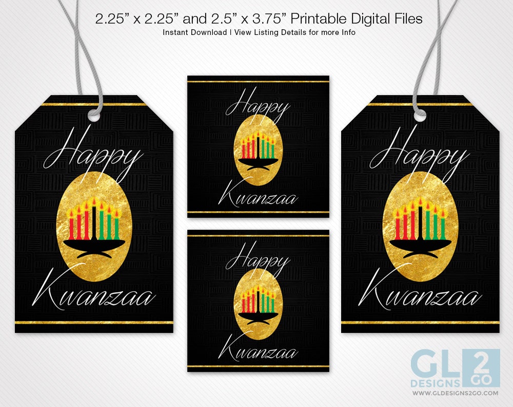 Kwanzaa Card. Printable Black & Gold Blank Folded Holiday Card ...