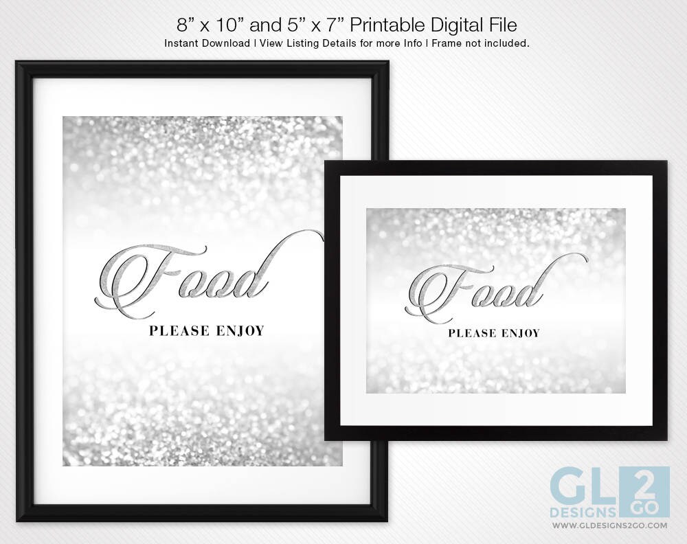 Silver Food Table Sign. 8x10 & 5x7 Printable Glitter Sparkle | Etsy