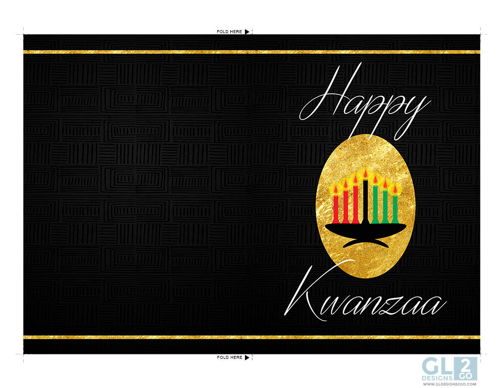 Kwanzaa Card. Printable Black & Gold Blank Folded Holiday Card ...