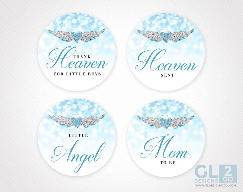 Blue Cupcake Toppers W/ Heart Halo Wings. Boy Baby Shower, Birthday 2 ...