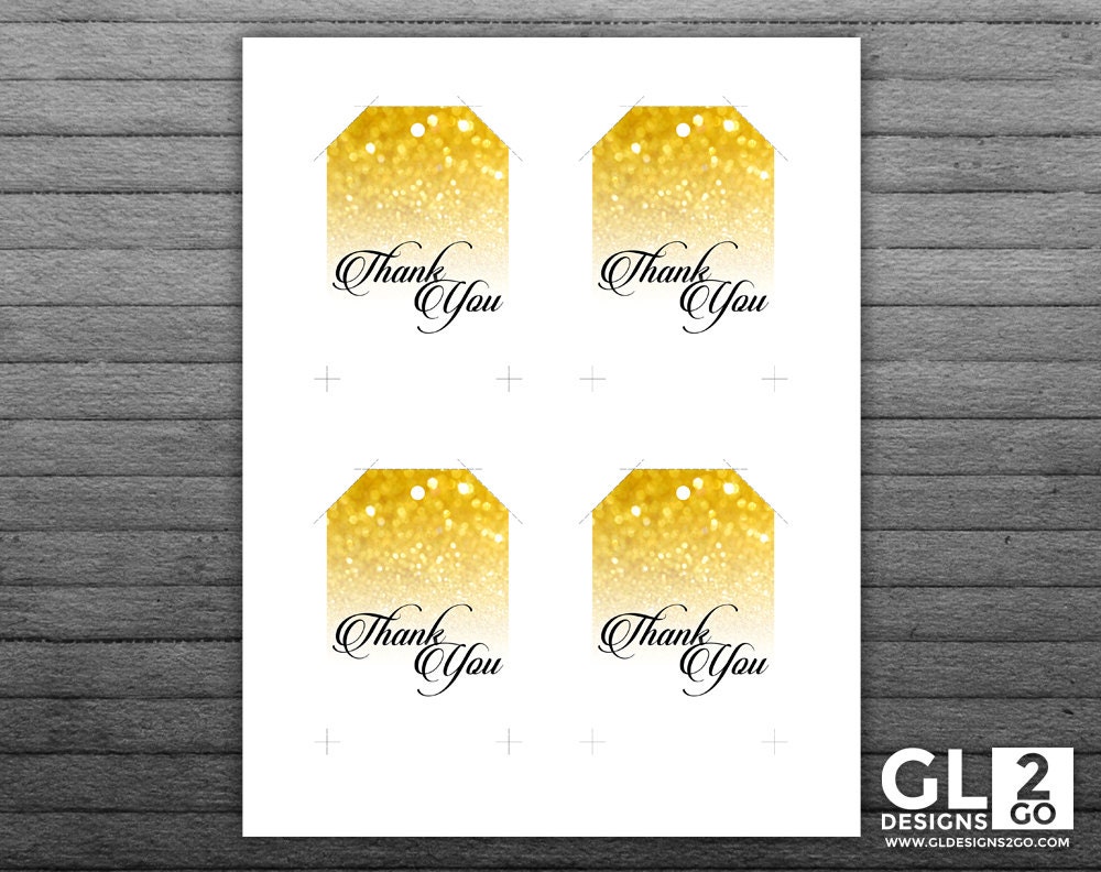 Gold Thank You Tags / Favor Tags. Printable 2.25x2.25" + 2.5x3.75" Gold ...