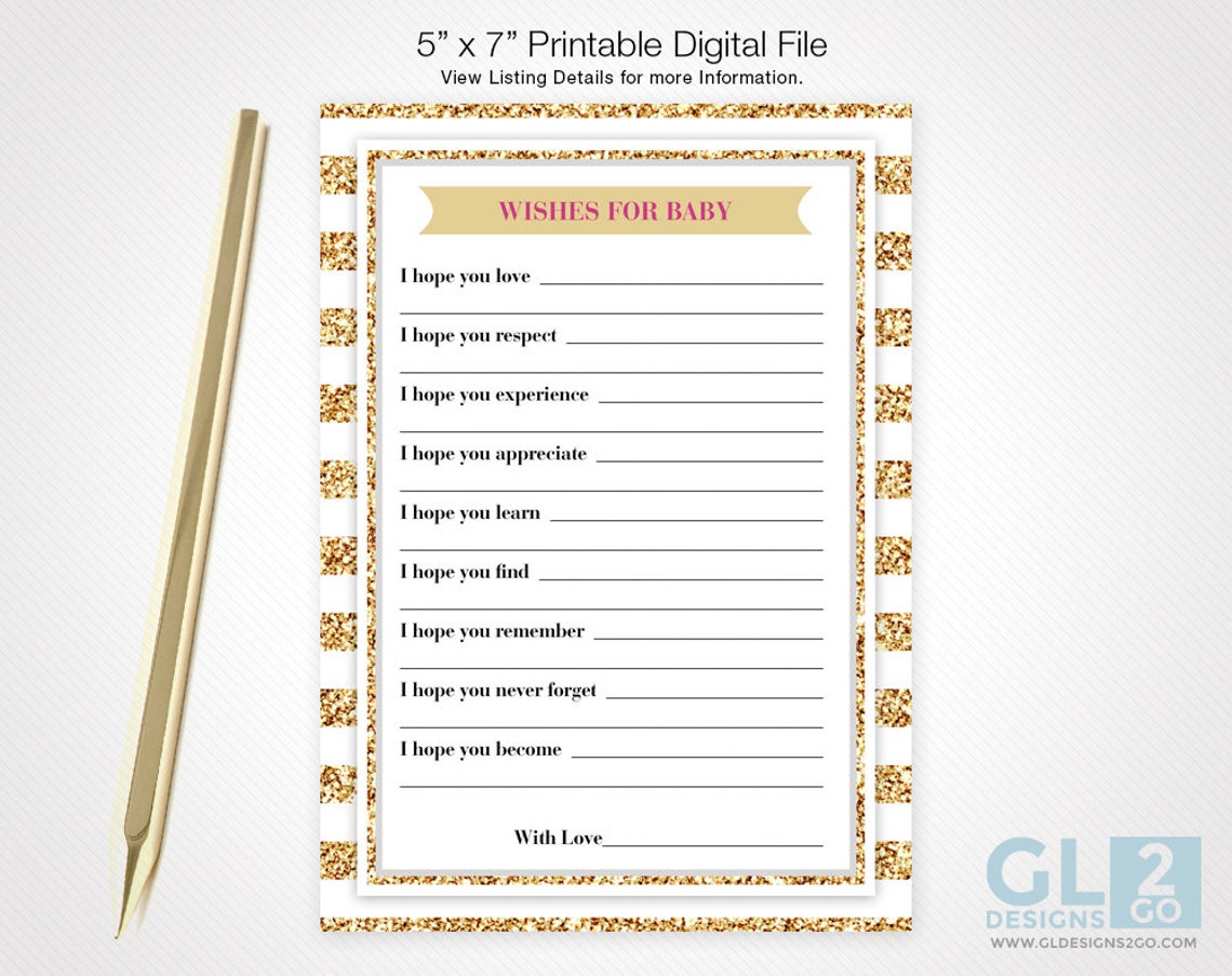 Wishes for Baby Girl Baby Shower Game. Printable Gold White & - Etsy