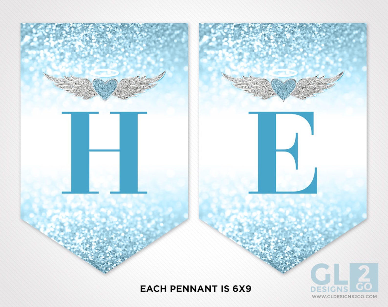 Heaven Sent Banner W/ Heart Halo & Wings. Blue, White + Silver ...