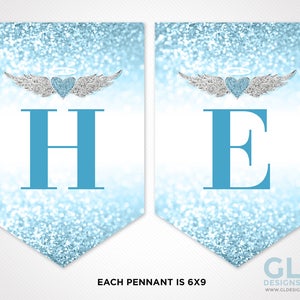 Heaven Sent Banner W/ Heart Halo & Wings. Blue, White + Silver ...