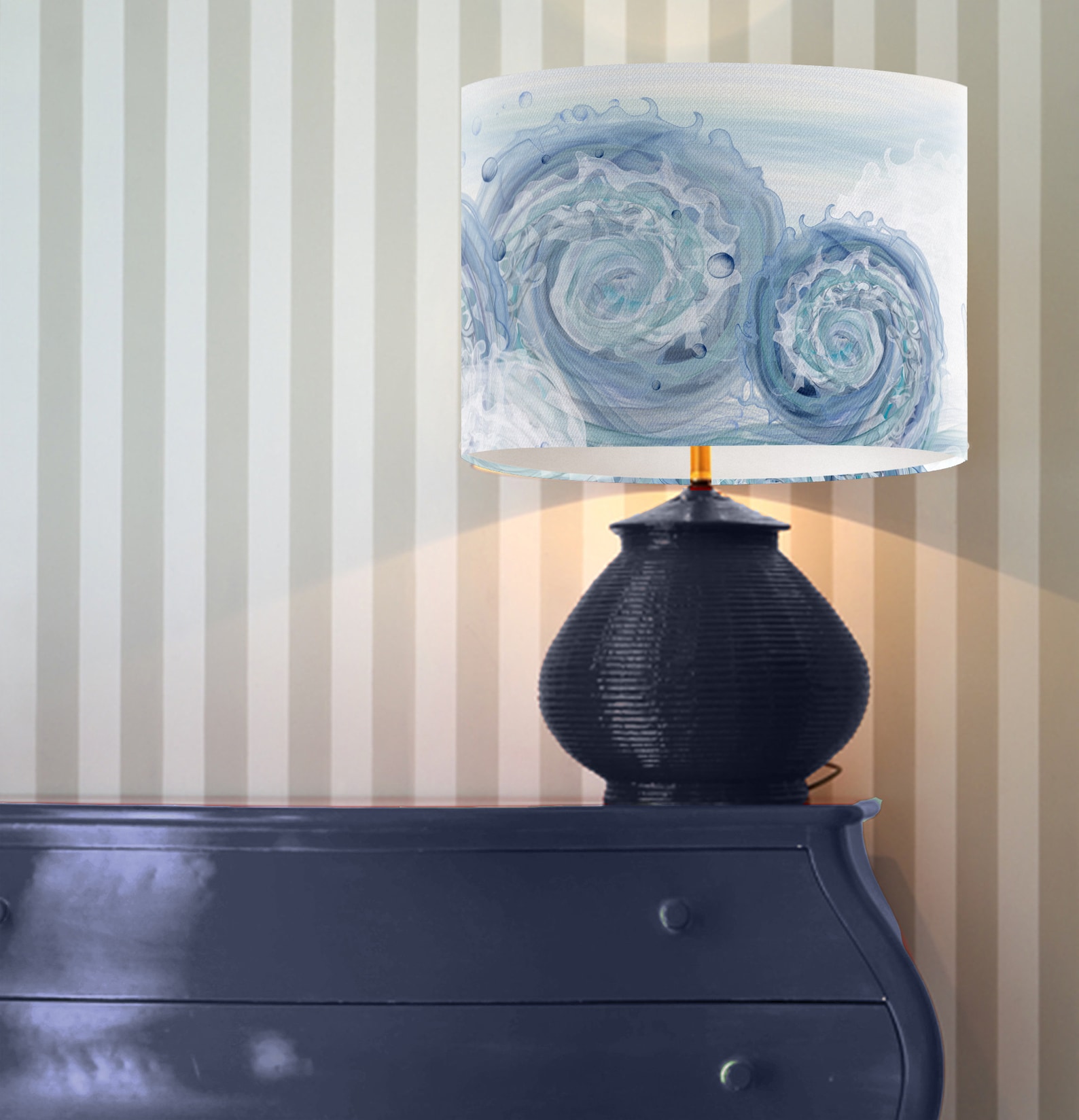 Sea Swell Lampshade in Blue and White - Modern Coastal Home Decor ...