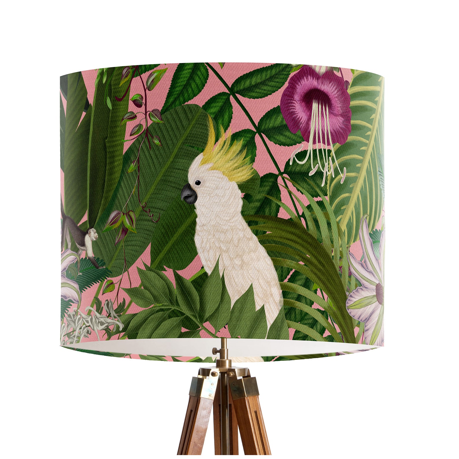 Rainforest Lampshade: Pink Tropical Parrots & Monkeys Drum Shade - Etsy