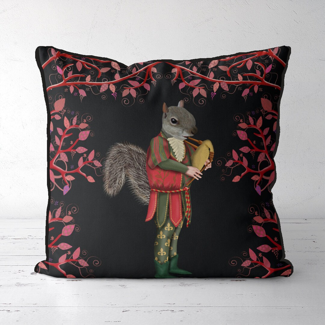 Squirrel Gift Woodland Pillow Black Pillow Nursery Decor Woodland Print ...