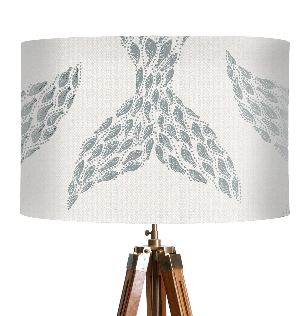 Grey Blue on White Nautical Lamp Shade - Whale Tail Drum Lamp Shade ...