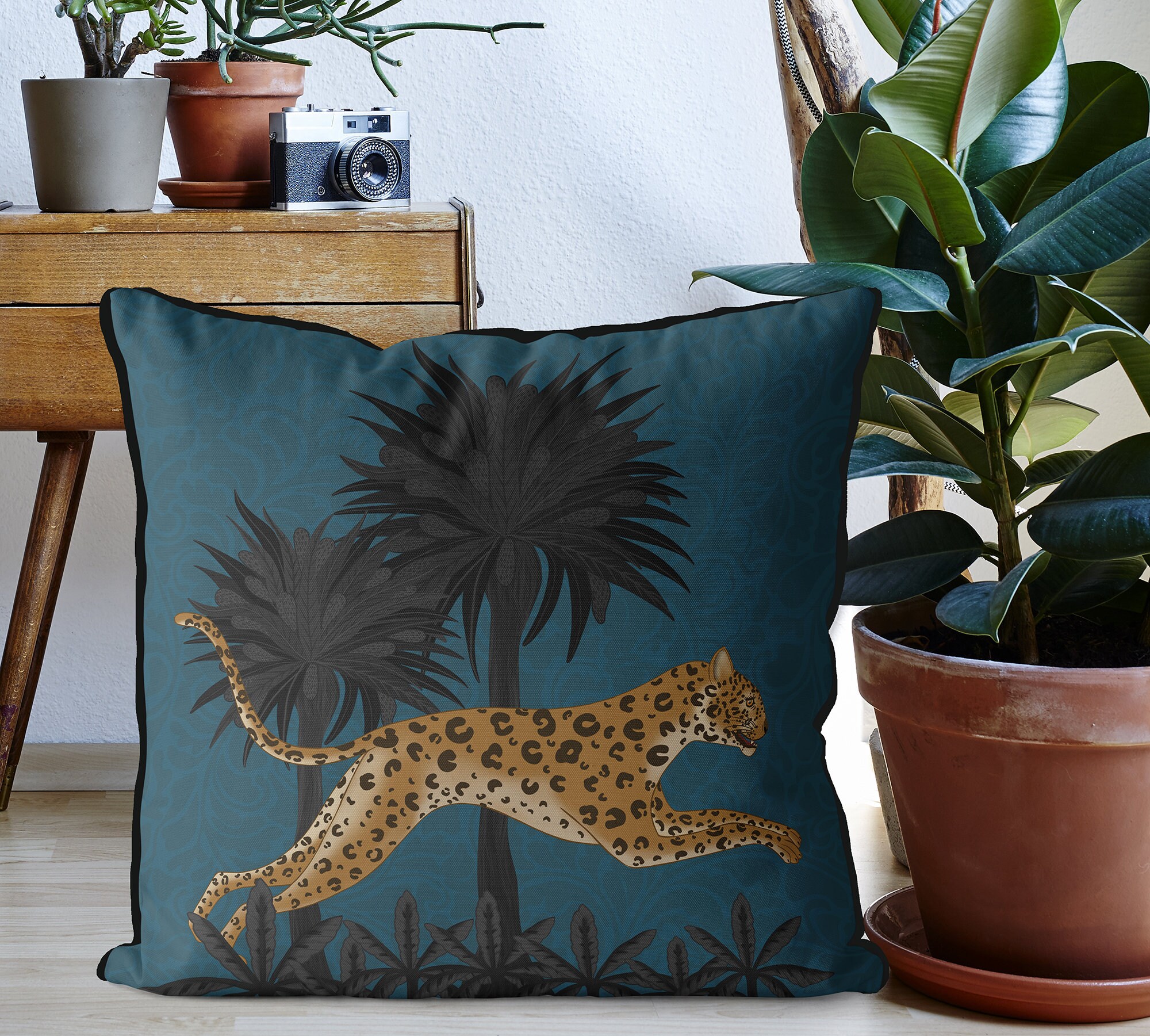 Leopard cushion cover Leaping leopard lagoon Leopard | Etsy
