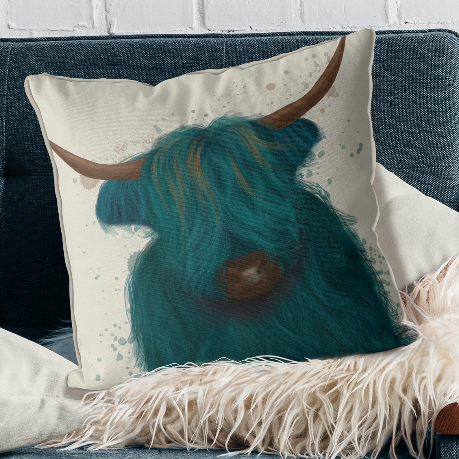 Highland Cow in Turquoise Modern Farmhouse Decor Cow Farm | Etsy