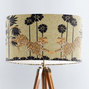 Tropical Lampshade Jungle Design With Tiger on Gold, Botanical Lamp ...