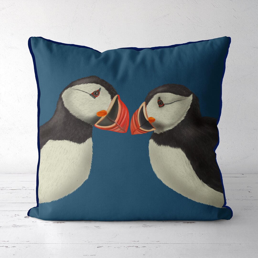 Puffin Pillow Cover - Puffin Love - Puffin Cushion, Coastal Home ...