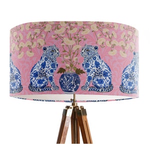 Pink and Blue Chinese Lamp Shade With Chinoiserie Leopards, Bold and ...