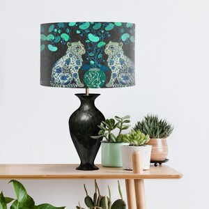 Turquoise Chinoiserie Leopards on Charcoal Lamp Shade - Tropical Green ...