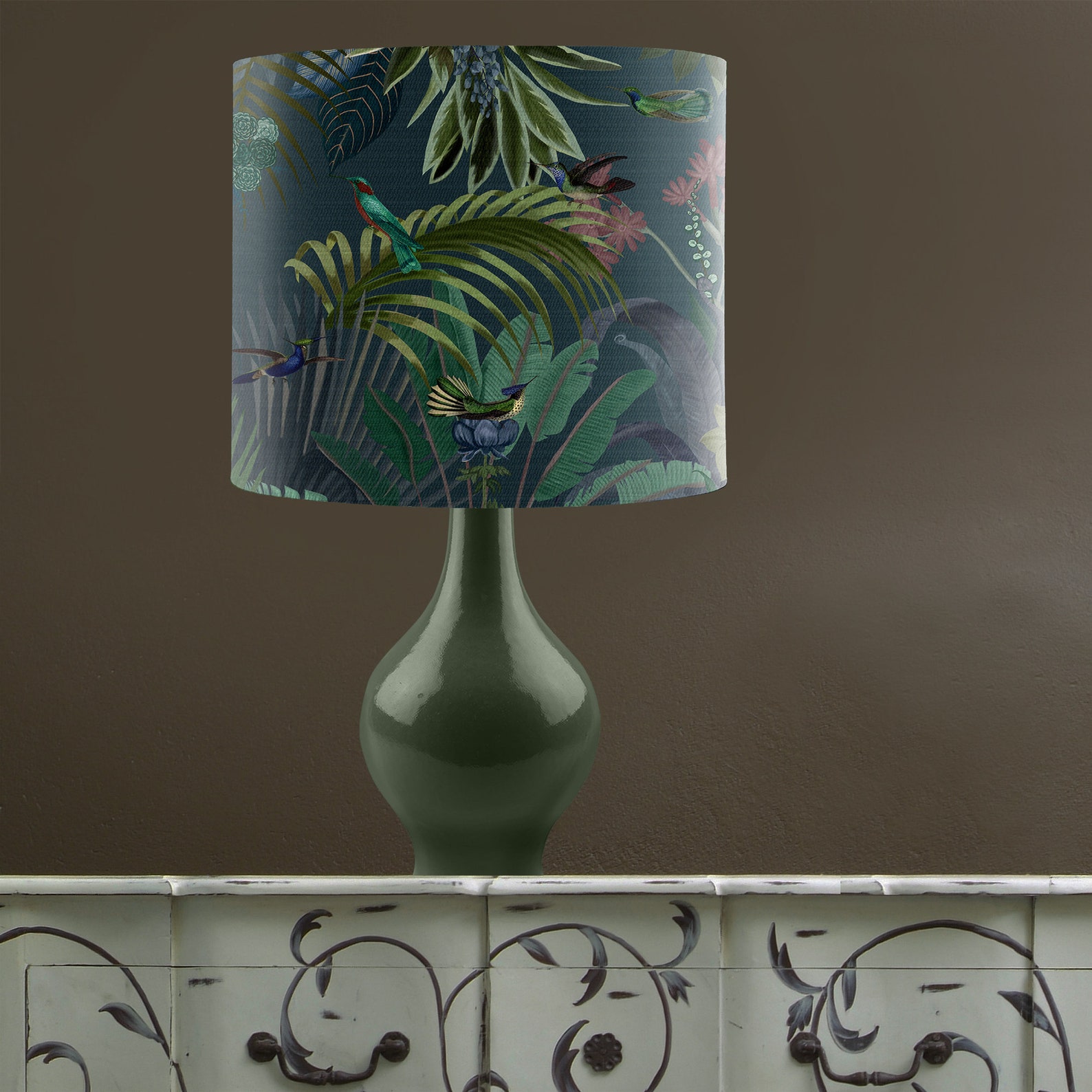 Hummingbird Garden Dark Blue Botanical Lampshade Bird & - Etsy UK