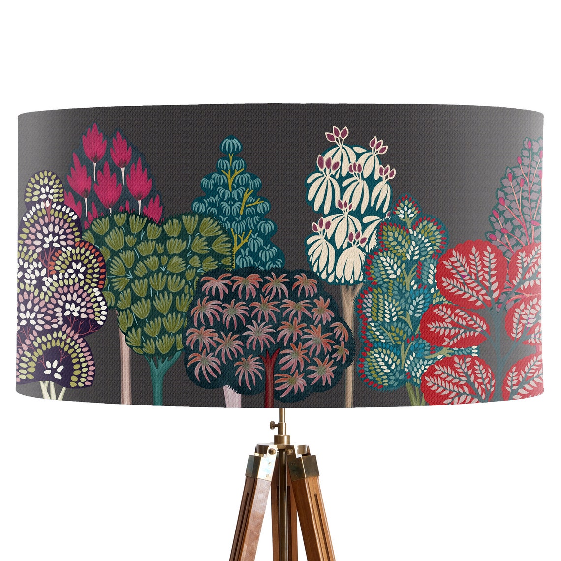 Serene Forest Bright - Retro Lampshade With Mid Century Style Fabric ...