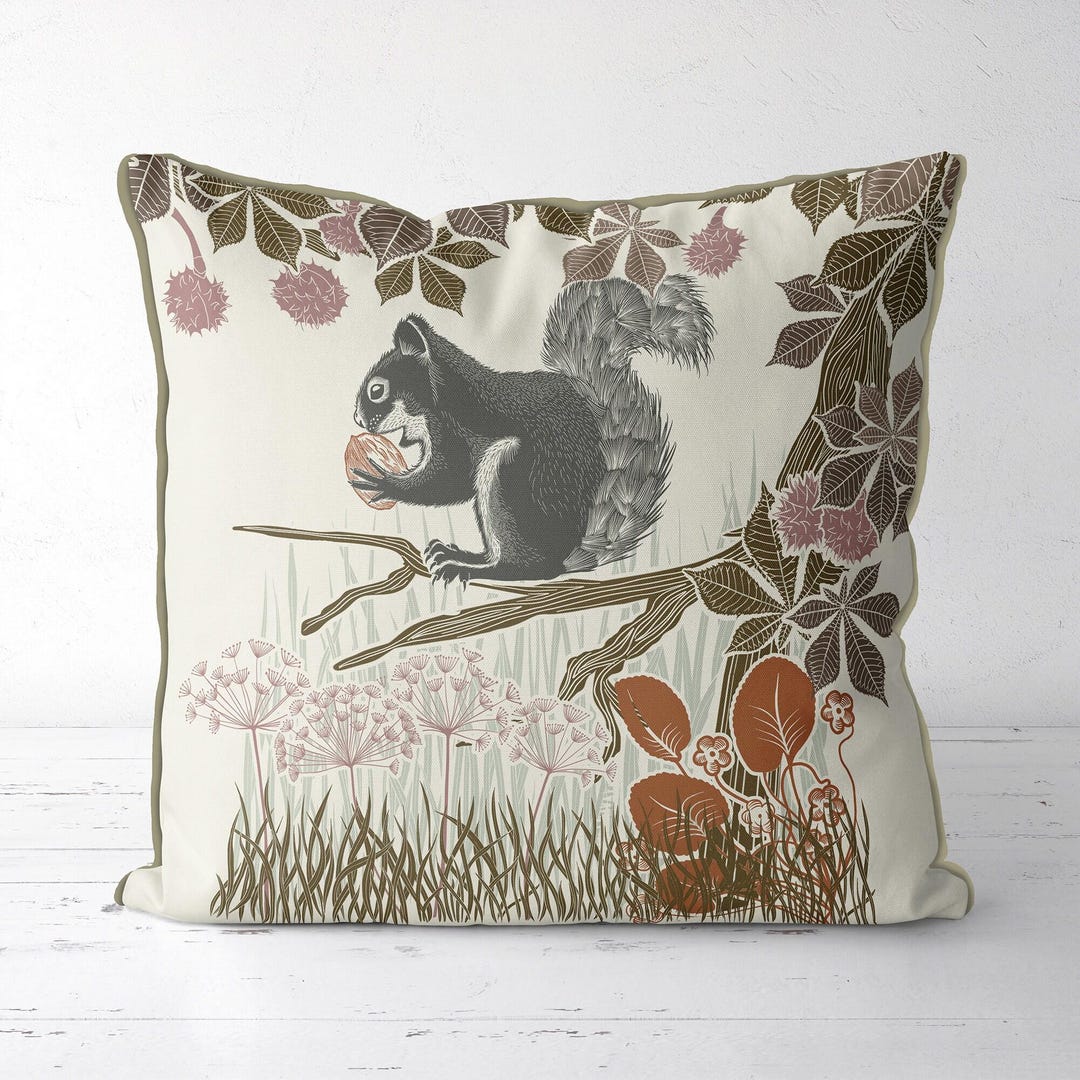 Whimsical Squirrel Pillow Cover, Woodland Cushion Cover for Rustic ...