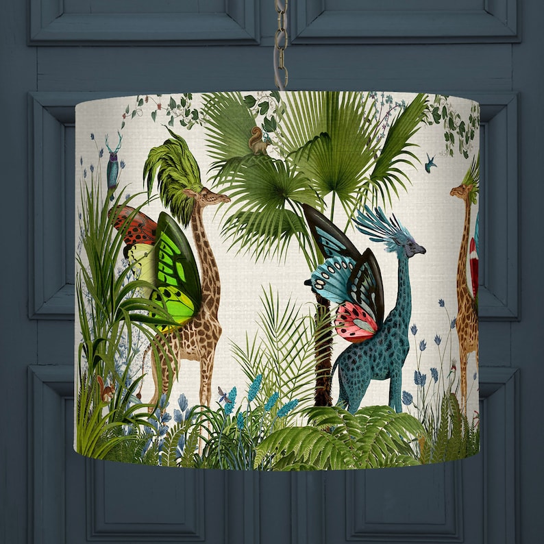 Lamp Shade Tropical Giraffes Bright Drum Lampshade Giraffe Decor Jungle ...