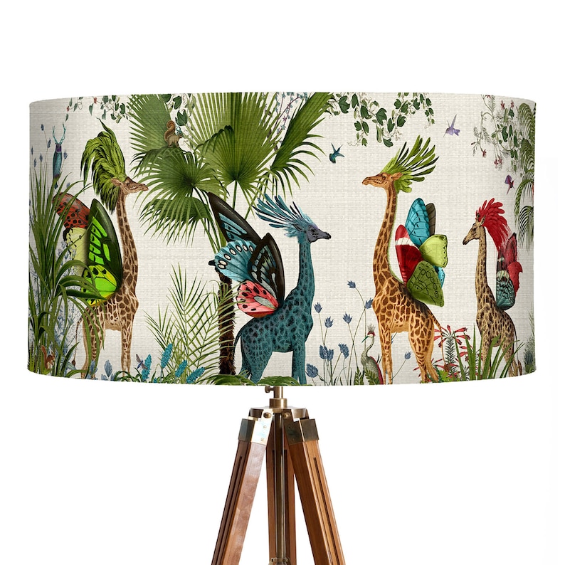 Lamp Shade Tropical Giraffes Bright Drum Lampshade Giraffe Decor Jungle ...