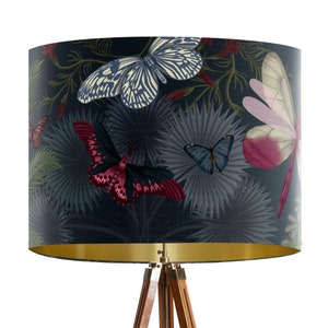 Butterfly Lamp Shade - Butterfly Garden Moonlight - Dark Grey Botanical ...