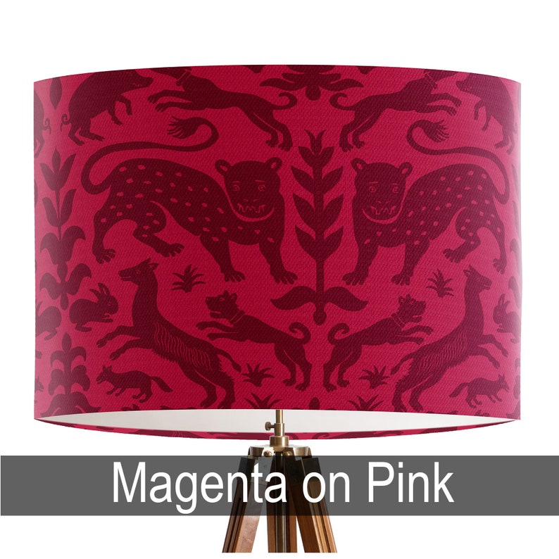 Beasts in Magenta and Pink Lamp Shade - Drum Lampshade, Animal Table ...