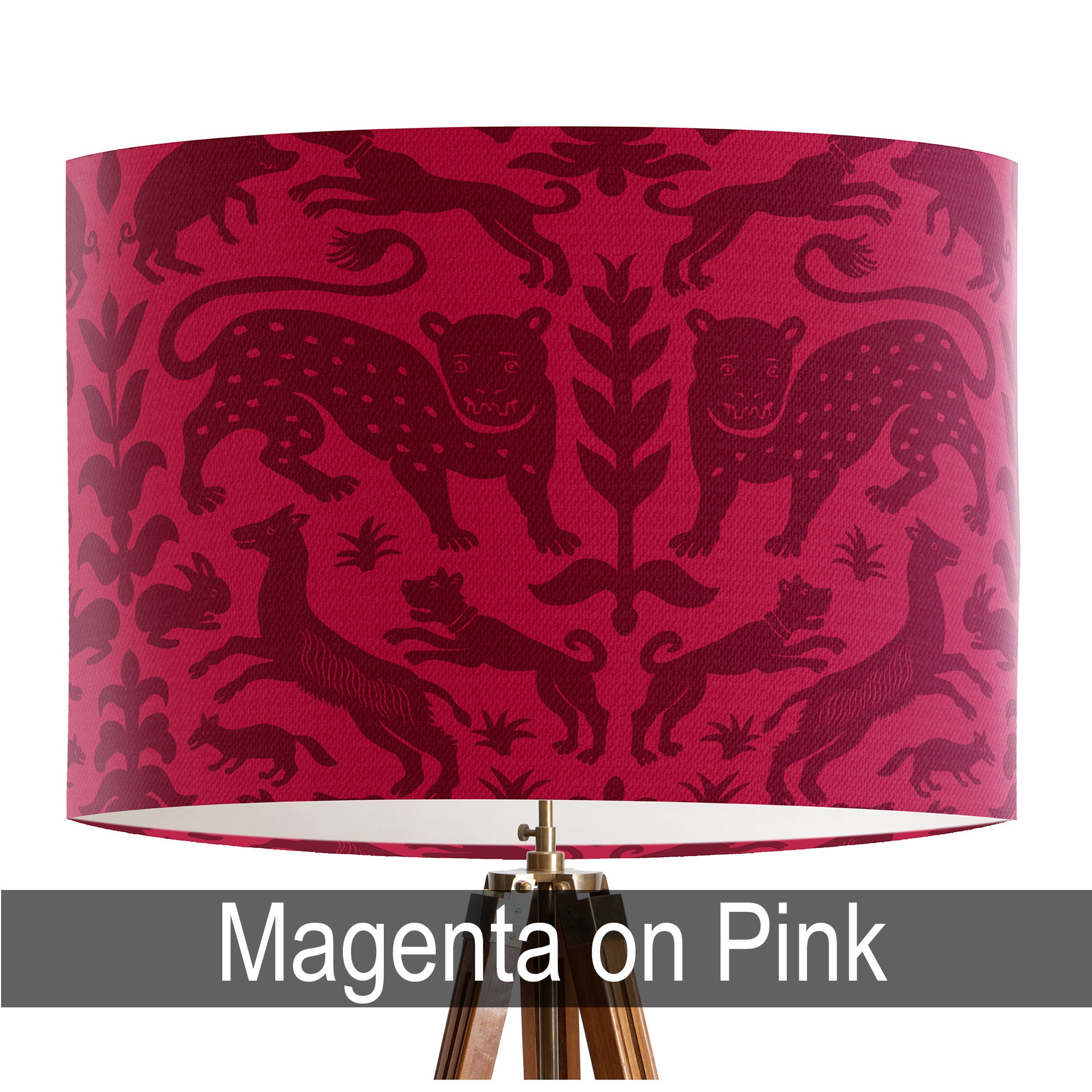 Beasts in Magenta and Pink Lamp Shade - Drum Lampshade, Animal Table ...